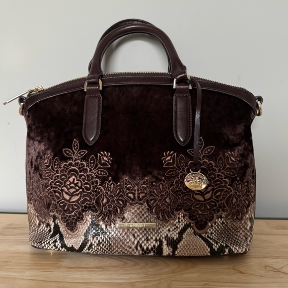Brahmin | Bags | Brahmin Duxbury Nocturnal Brown Velvet Snakeskinaccent ...